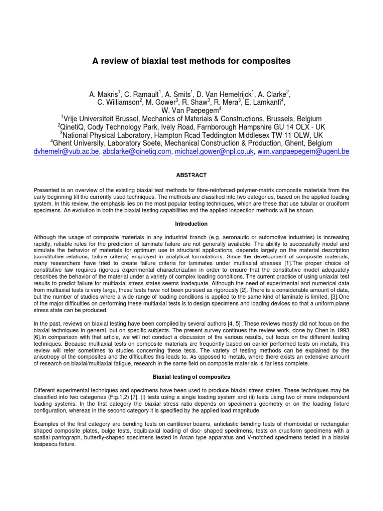 A Review of Biaxial Test Methods For Composites | PDF | Stress ...