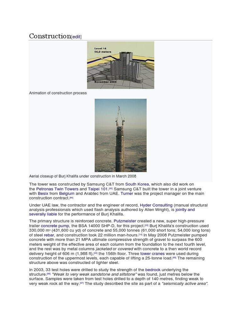 Construction of Burj Khalifa | PDF | Concrete | Building Materials