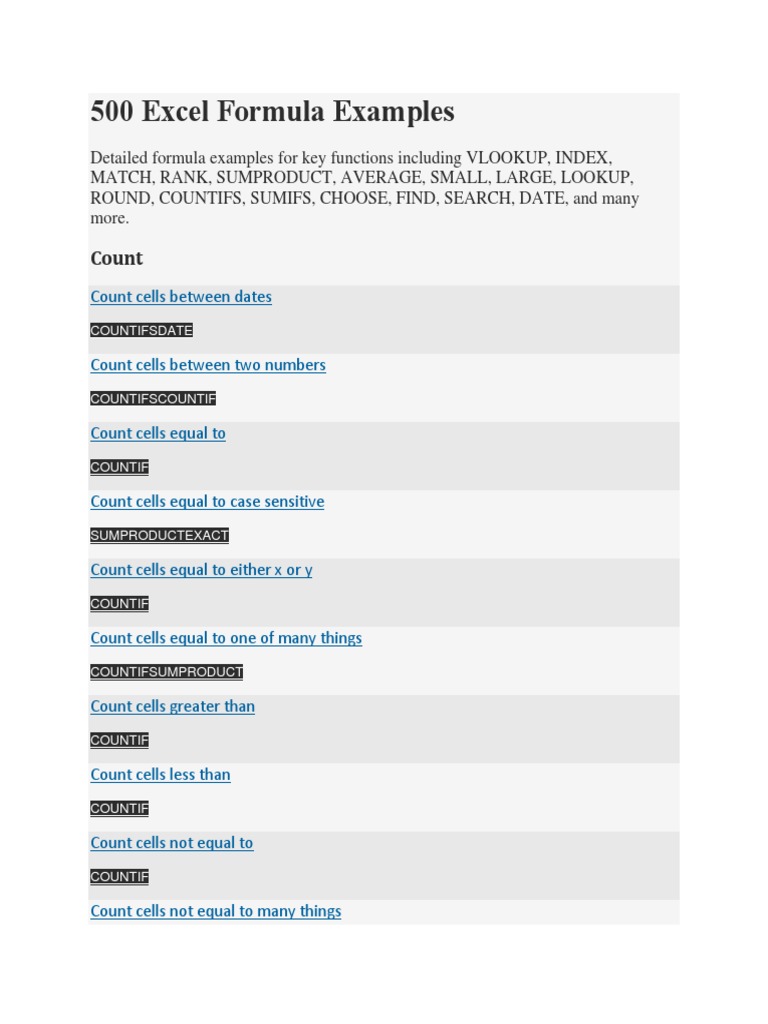500 Excel Formula Examples | PDF | Database Index | Percentage