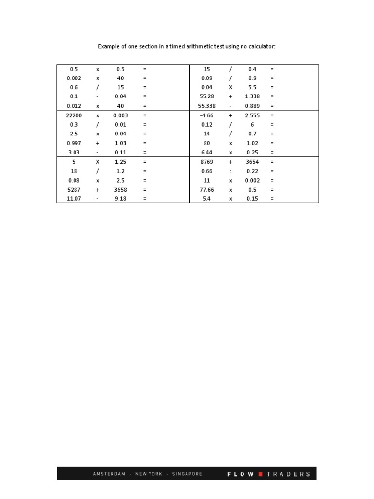 Arithmetic Test Example PDF | PDF