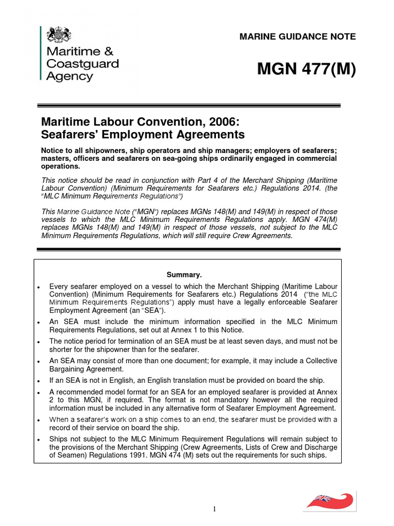 MGN 477(M): Maritime Labour Convention, 2006: Seafarers' Employment ...