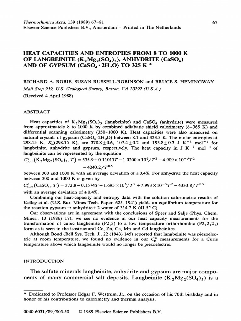 CP Caso4.h2o | PDF | Gypsum | Enthalpy
