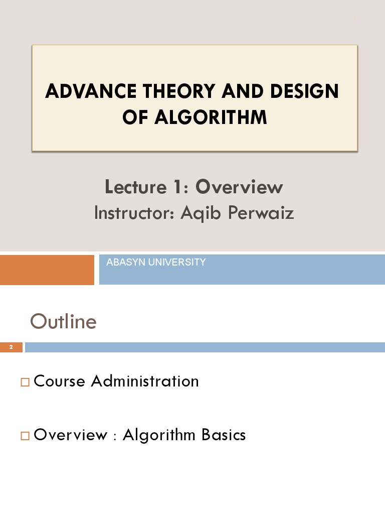 Advance Theory and Design of Algorithm: Lecture 1: Overview | PDF ...