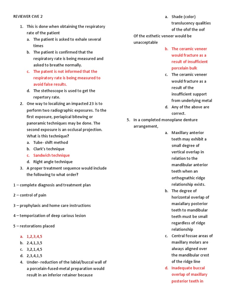 Reviewer Cwe 2 2 | PDF | Dentures | Dental Anatomy