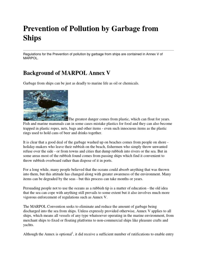 MARPOL Annex V: Ship Garbage Pollution Prevention | PDF | Sea | Ships