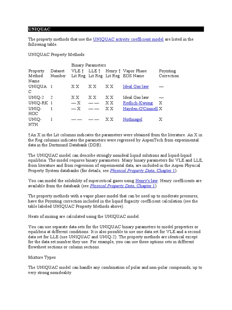 Uniquac: UNIQUAC Activity Coefficient Model | PDF | Solution | Phases ...