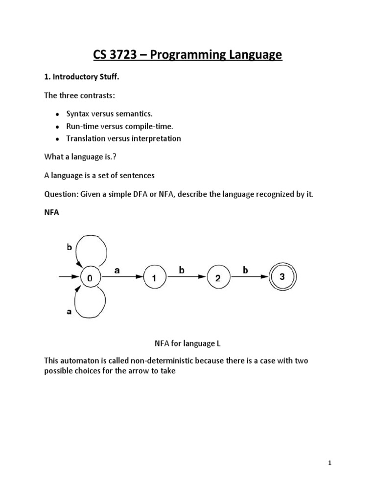 CS 3723 - Programming Language: 1. Introductory Stuff | PDF | Parsing | Reserved Word