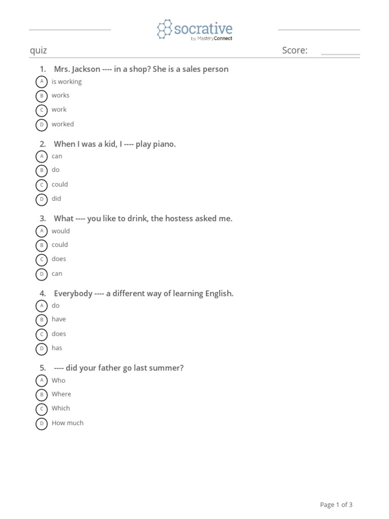 English Grammar Quiz for Beginners | PDF