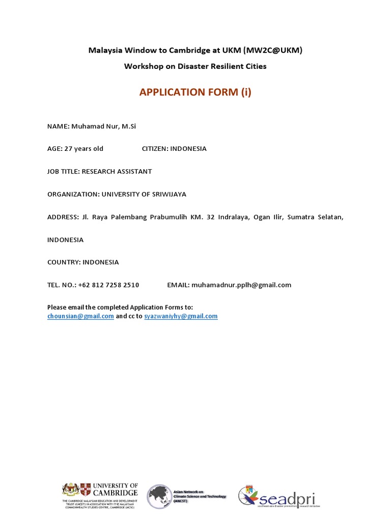 Application Form (I) : Malaysia Window To Cambridge at UKM (MW2C@UKM ...