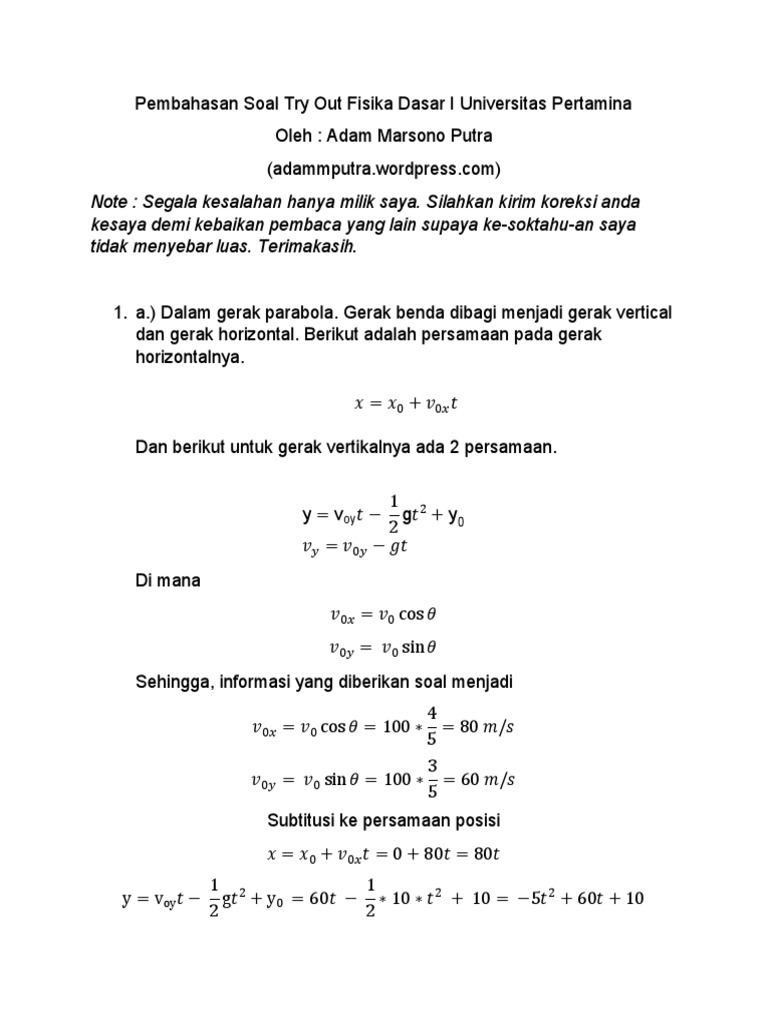 Pembahasan Soal Try Out Fisika Dasar 1 | PDF