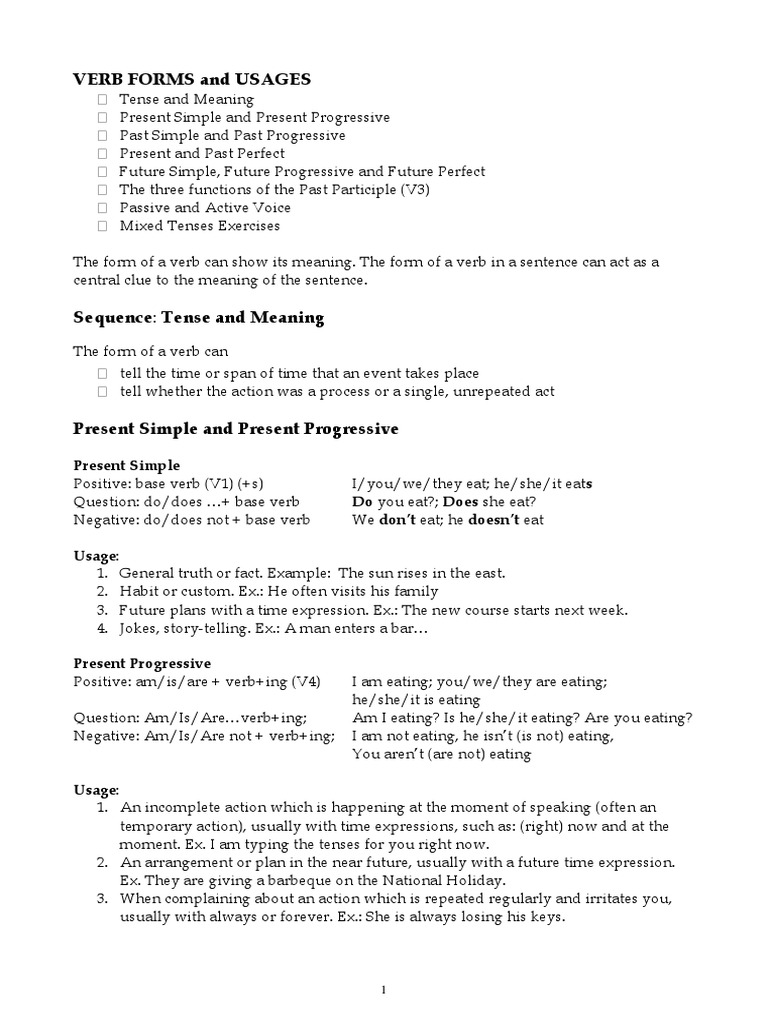 Mixed Tenses and Verb Forms Exercises | PDF | Perfect (Grammar ...