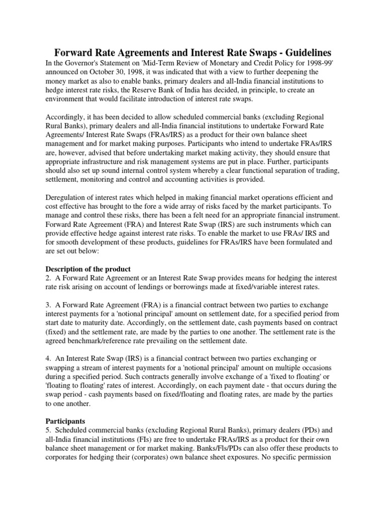 Forward Rate Agreements and Interest Rate Swaps - Guidelines | Download ...