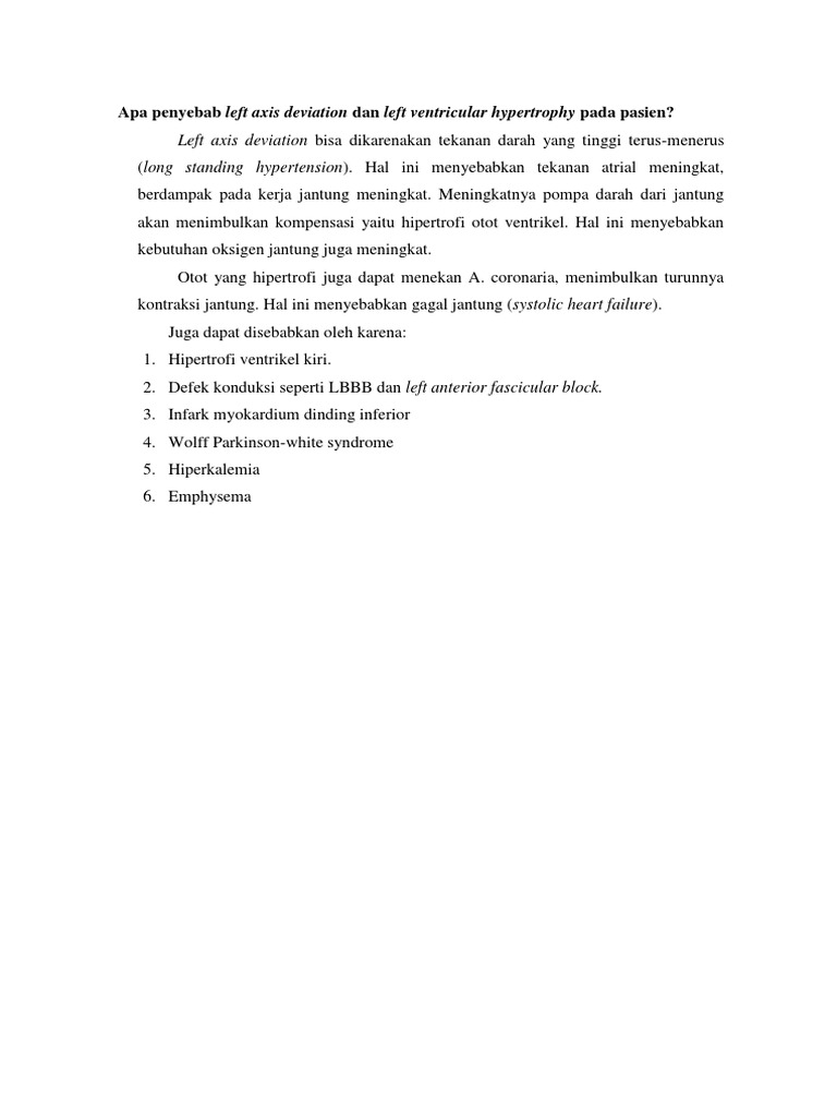 Penyebab Left Axis Deviation Dan Left Ventricular Hypertrophy | PDF