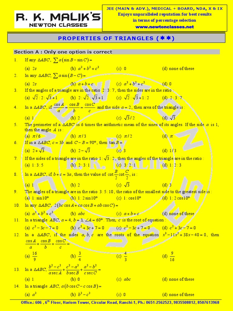 Properties of Triangle | PDF | Triangle | Trigonometric Functions