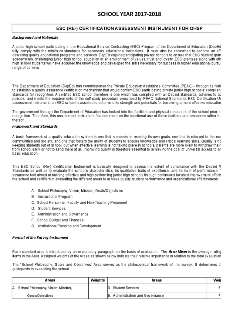 OHSP Certification Assessment Instrument | Educational Assessment | Goal