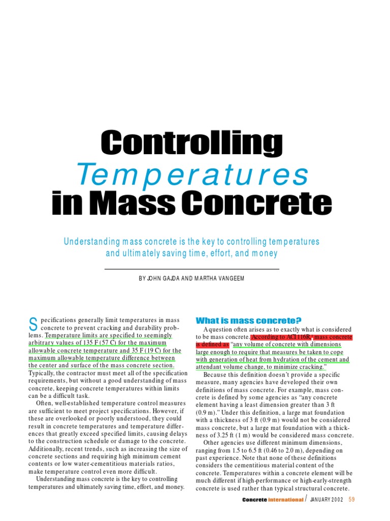 Mass Concrete | PDF | Concrete | Cement