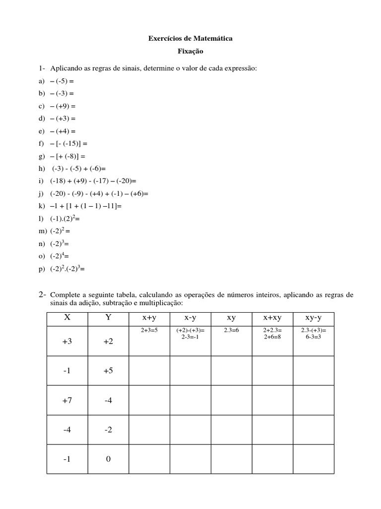Exercícios de Matemática | PDF | Objetos matemáticos | Ensino de Matemática
