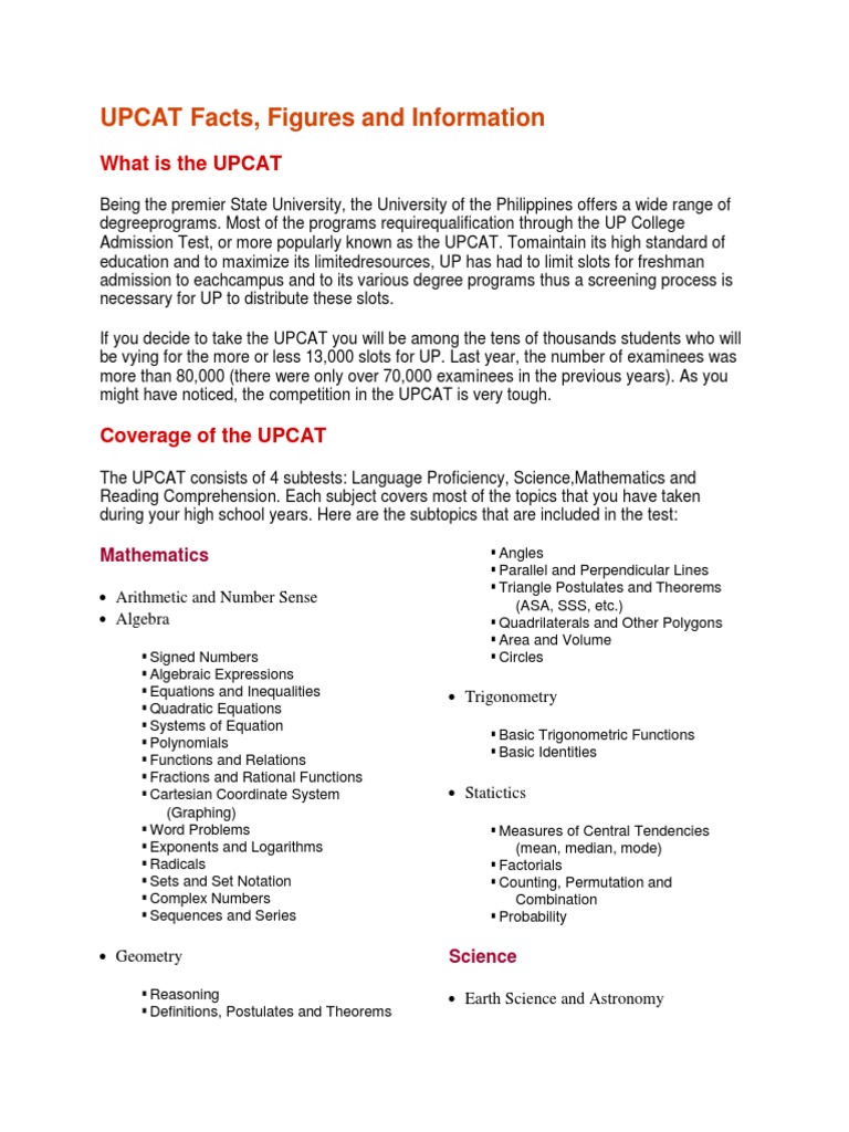 UPCAT Facts, Figures and Information: What Is The UPCAT | PDF ...