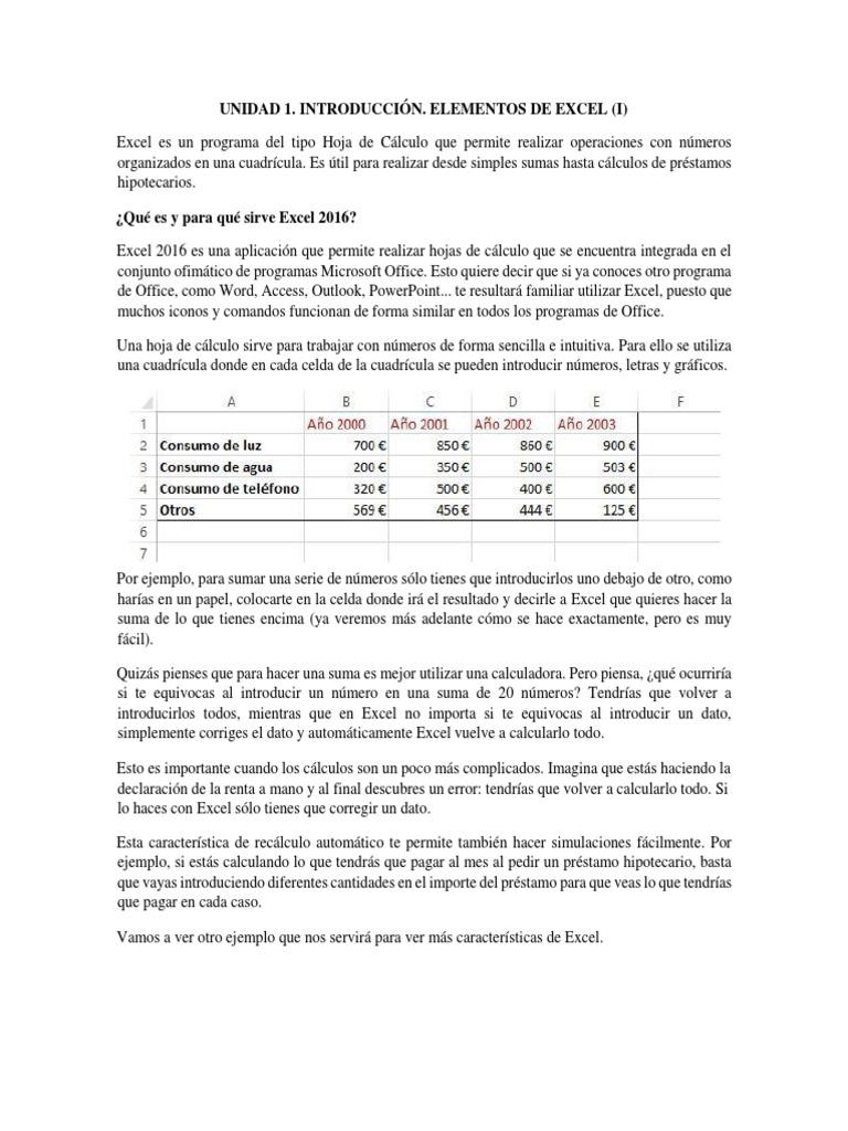 Unidad 1 - Introduccion Elementos de Excel | PDF | Point and Click | Microsoft Excel