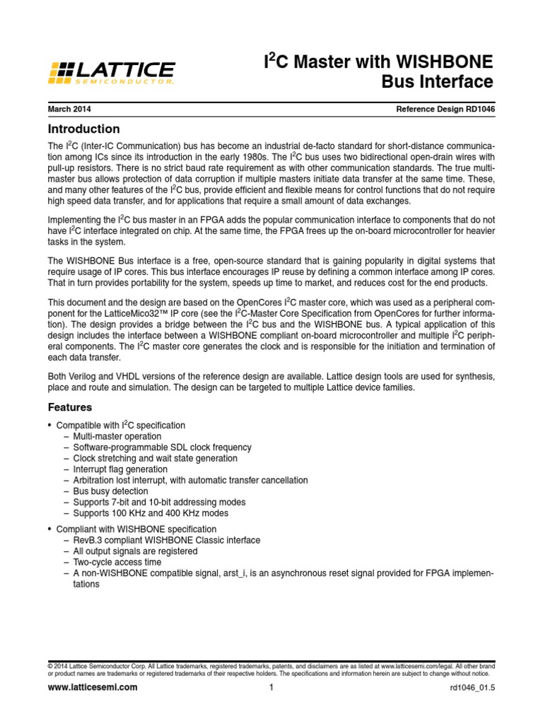 I C Master With WISHBONE Bus Interface: Features | PDF | Electronic ...