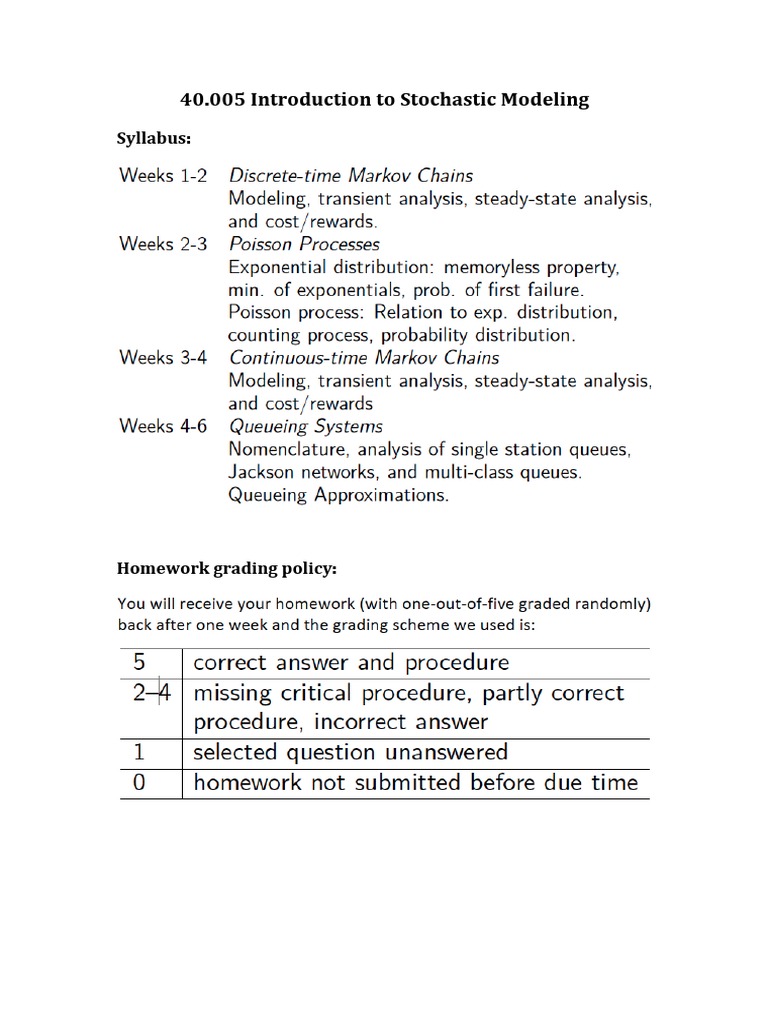 40 005 Introduction To Stochastic Modeling Syllabus Pdf