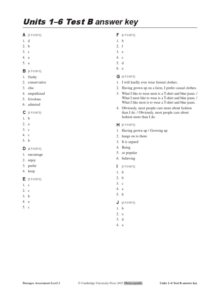 Units 1-6 Test B: Answer Key | PDF | Fashion | Clothing
