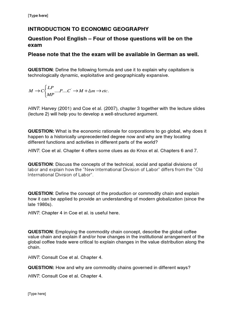 Economic Geography Exam Questions | PDF | Economics | Economies