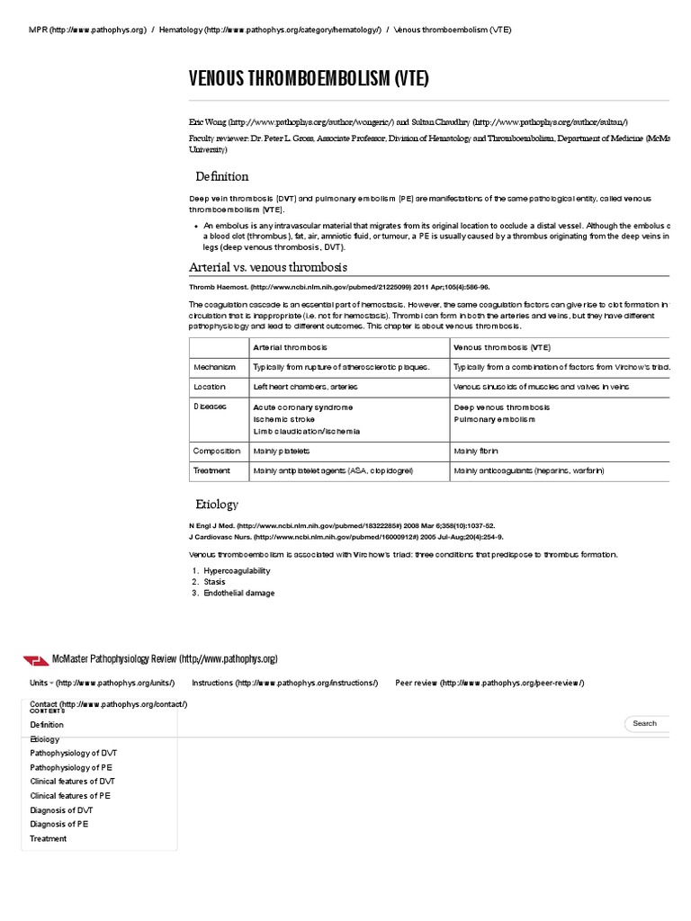 Venous Thromboembolism (VTE) - McMaster Pathophysiology Review | PDF ...