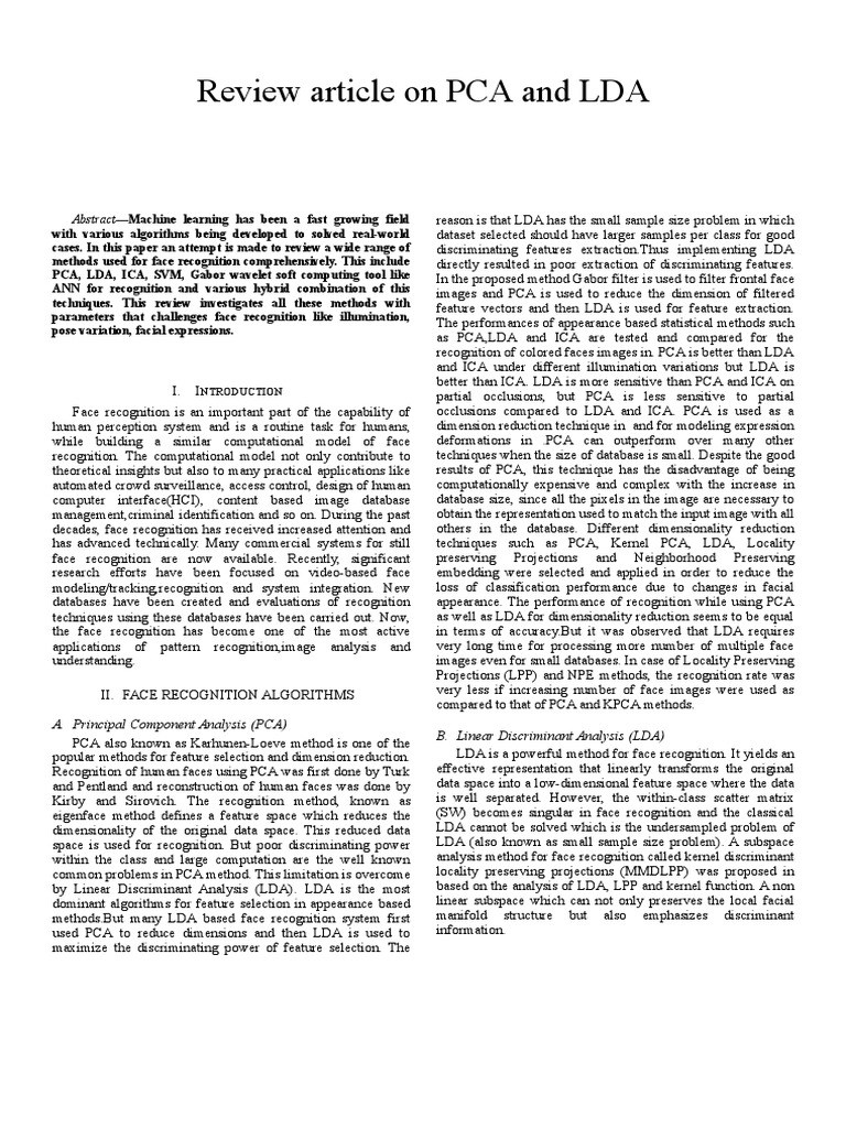 Review On PCA and LDA | PDF | Principal Component Analysis | Eigenvalues And Eigenvectors