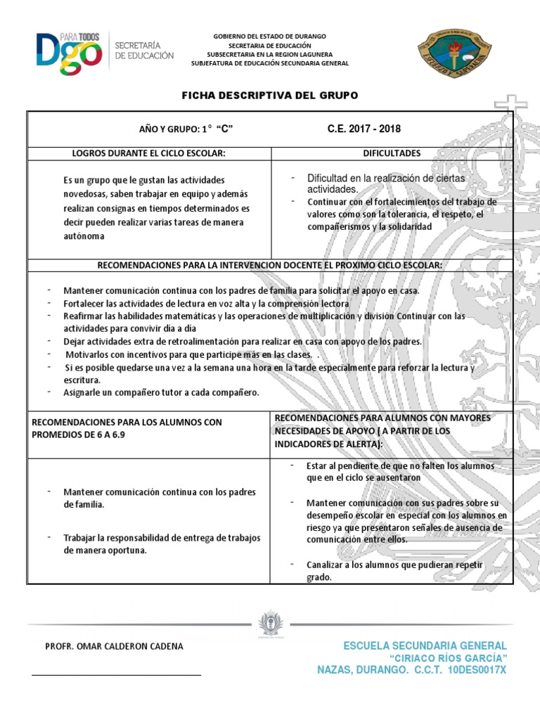 Ficha Descriptiva De Grupo