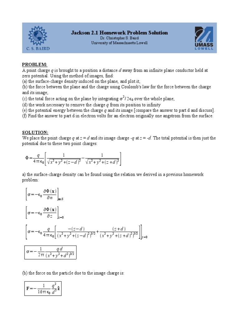 Jackson 2 1 Homework Solution | Download Free PDF | Electronvolt | Electrostatics