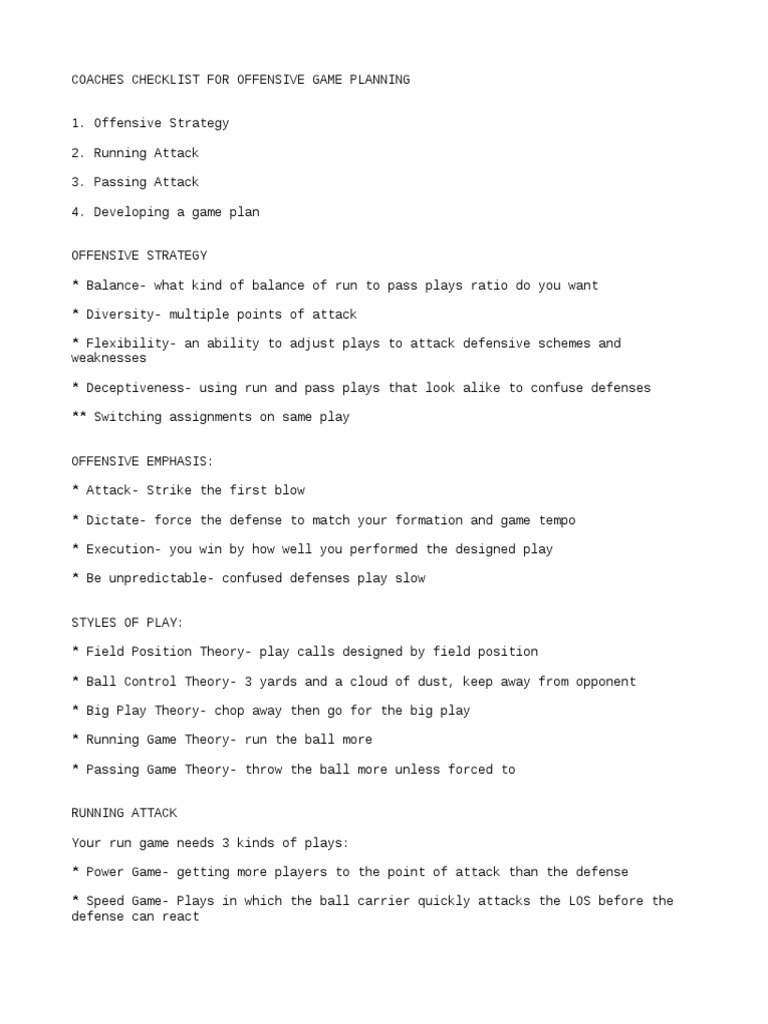 Coaches Checklist For Offensive Game Planning | Download Free PDF ...