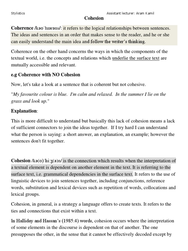 A Comprehensive Explanation of Cohesion and Coherence and Their ...