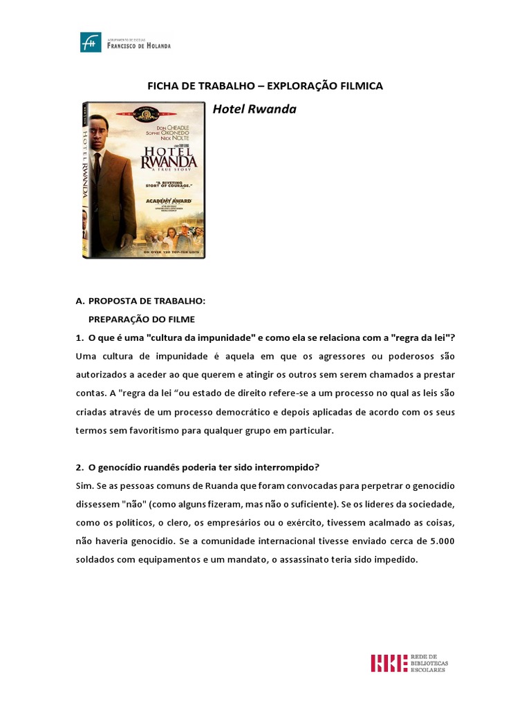Ficha de Trabalho4 - Propostas - Hotel Rwanda | PDF | Ruanda | Genocídios