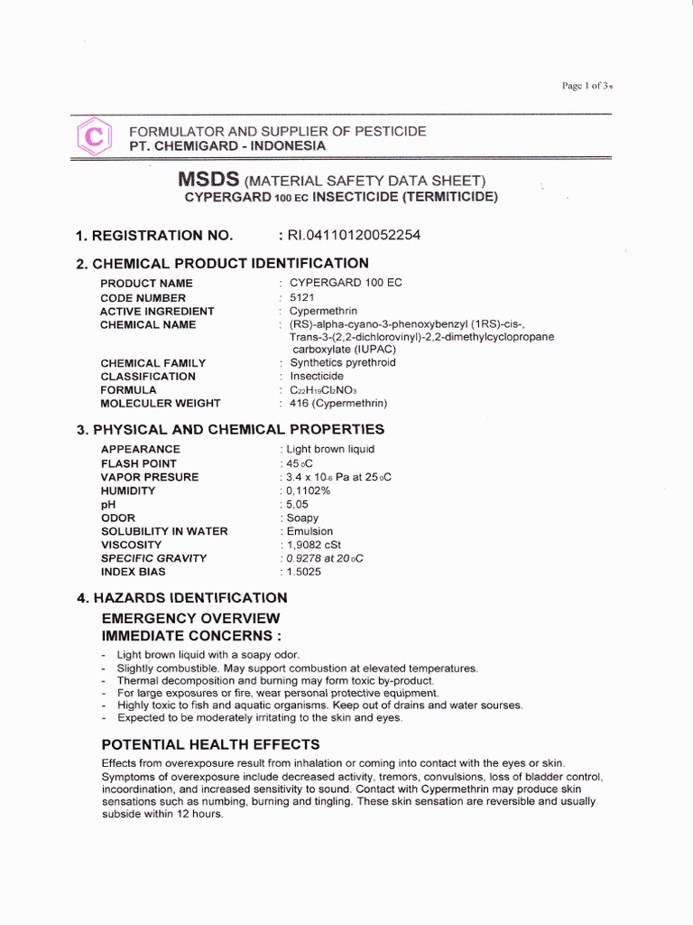 Msds Cypergard 100 Ec Reg Baru | PDF | Personal Protective Equipment ...