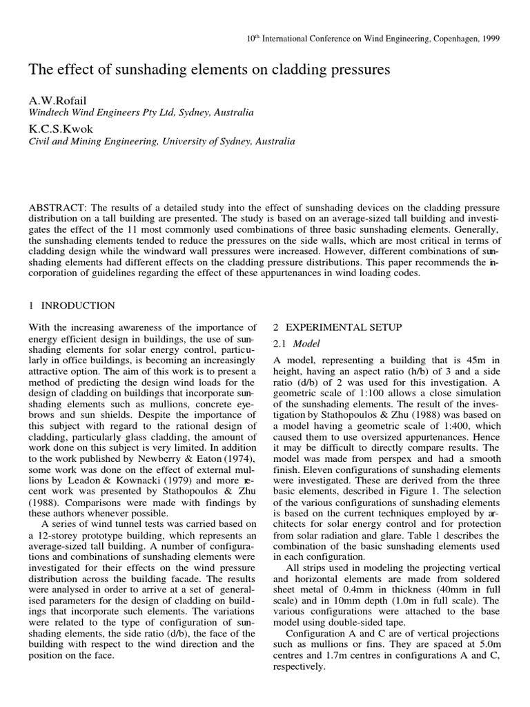 The Effect of Sunshading Elements On Cladding Pressures - A.F. Rofail ...