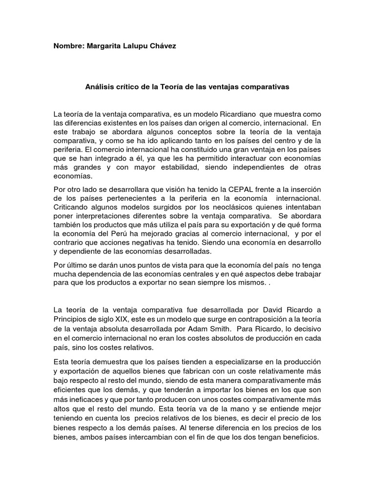 Análisis Crítico De La Teoría De Las Ventajas Comparativas Descargar 4124