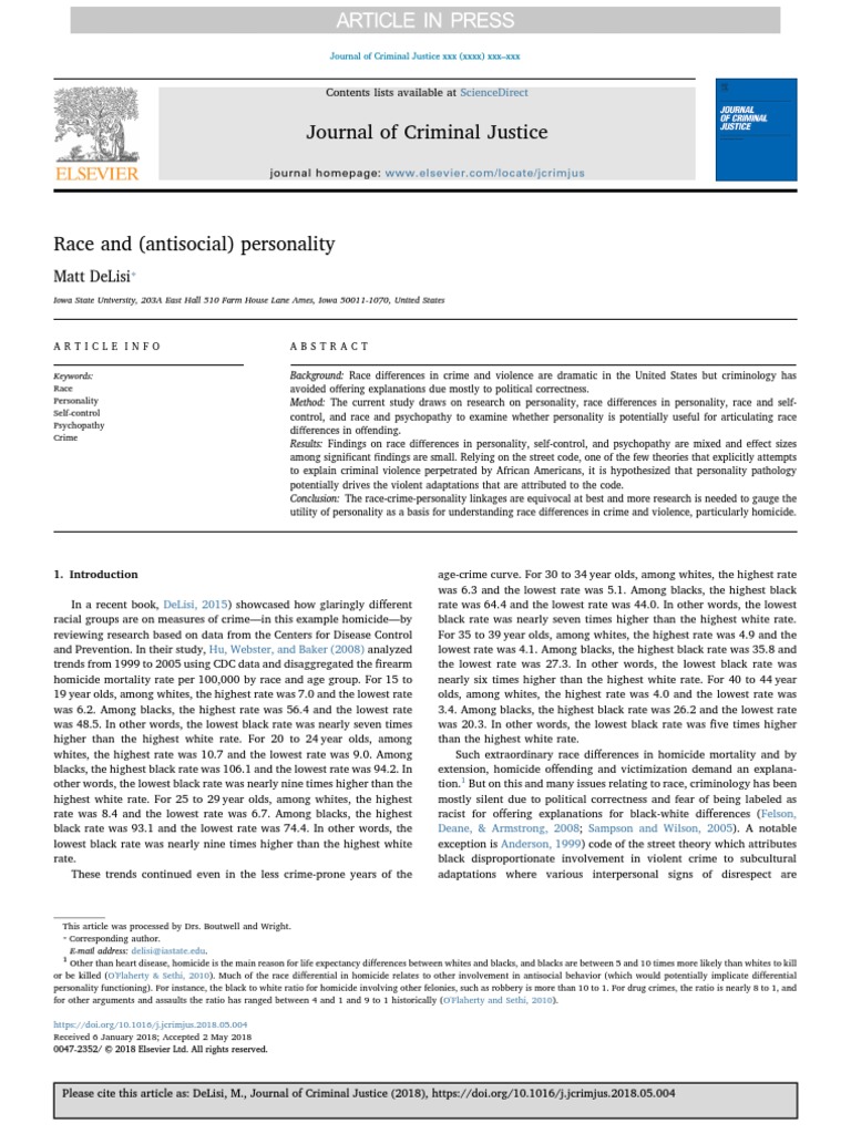 Delisi 2018 | PDF | Psychopathy | Extraversion And Introversion
