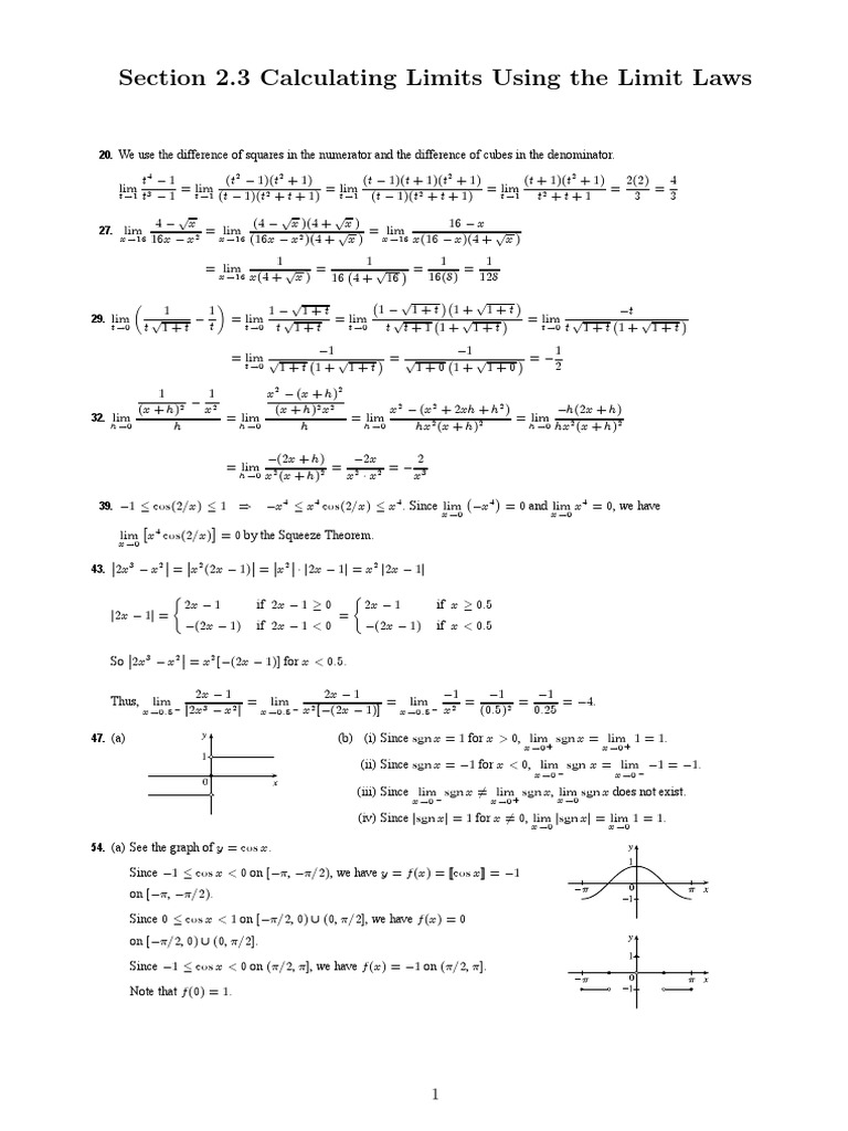 Section 2.3 Calculating Limits Using The Limit Laws | PDF | Mathematical Objects | Teaching ...
