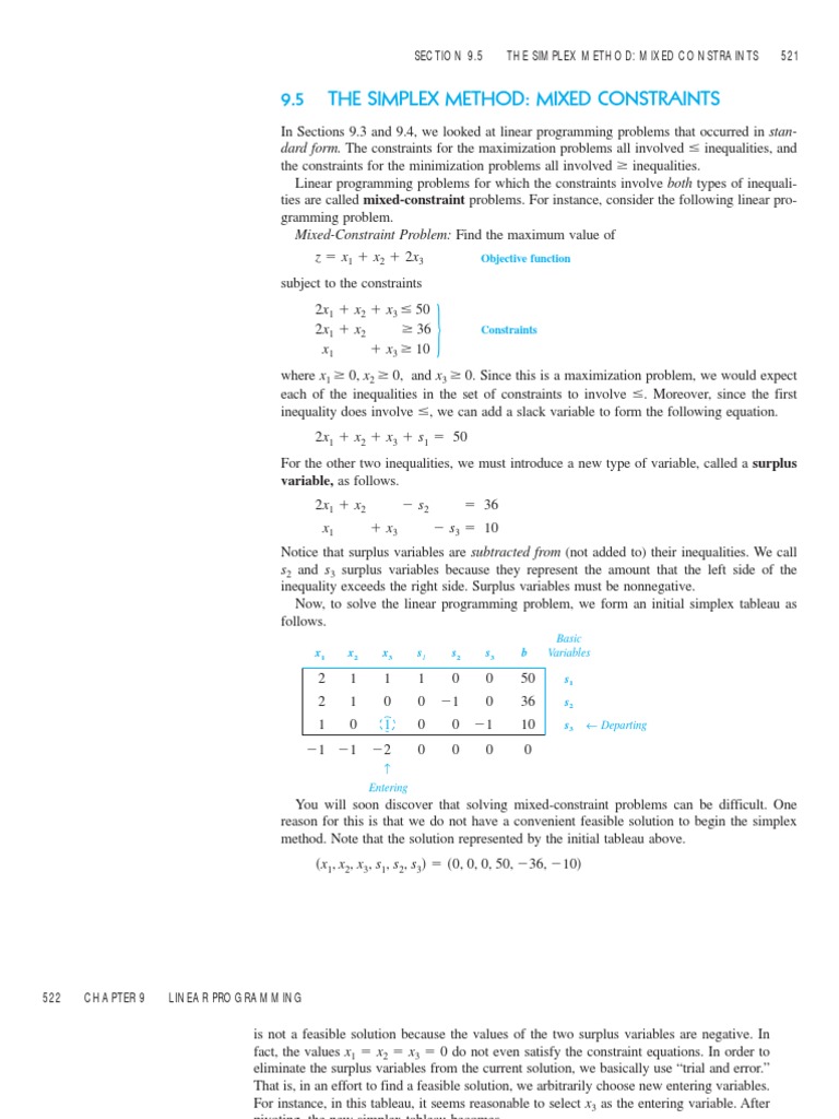 Simplex Mixed Constraints Pdf Linear Programming Mathematical