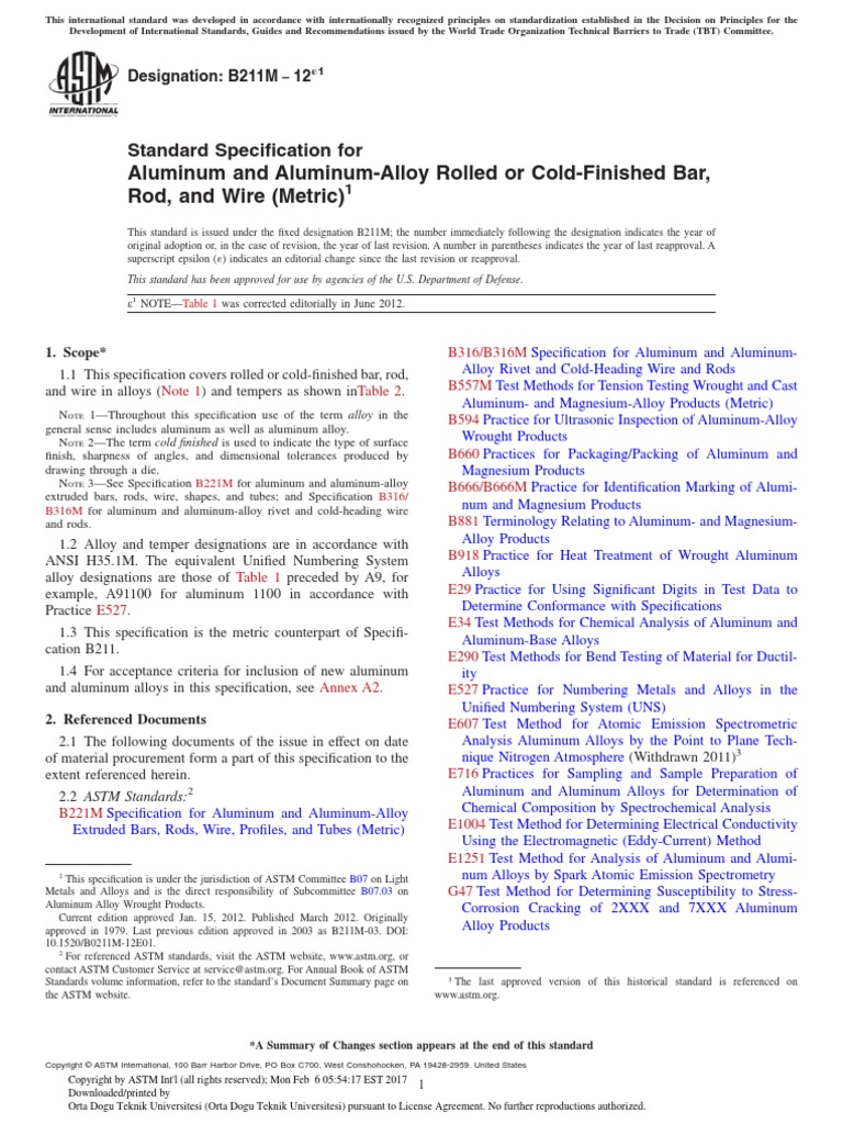 Astm b211m | PDF | Strength Of Materials | Heat Treating