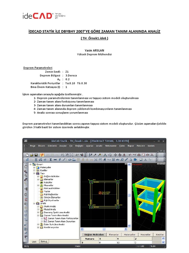 ideCAD Statik Ile Time-History Örneği PDF | PDF