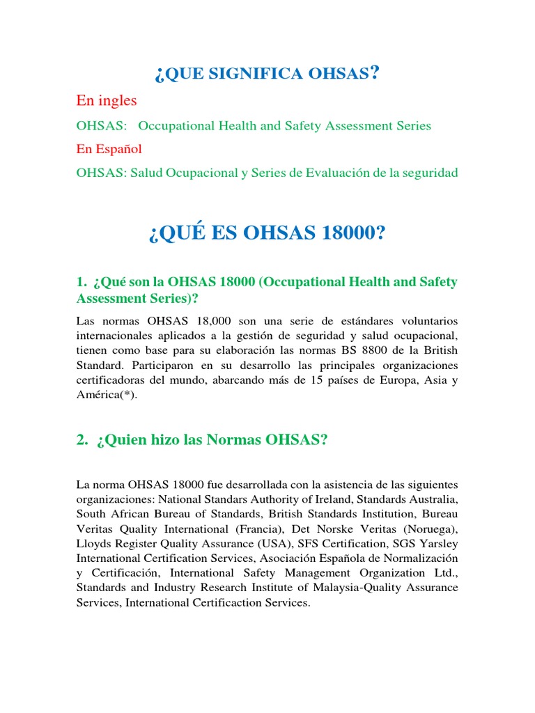 Qué Es Ohsas 18001 | PDF | La seguridad | Seguridad y salud ocupacional