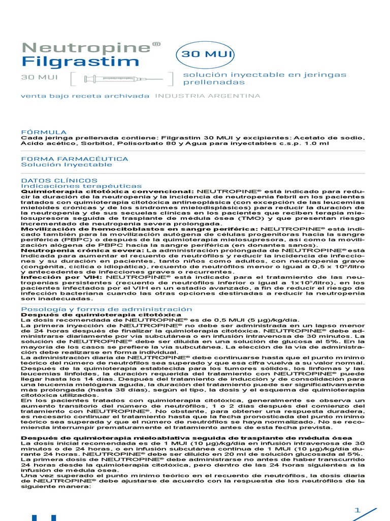 Prospecto Neutropine | PDF | Trasplante de células madre ...