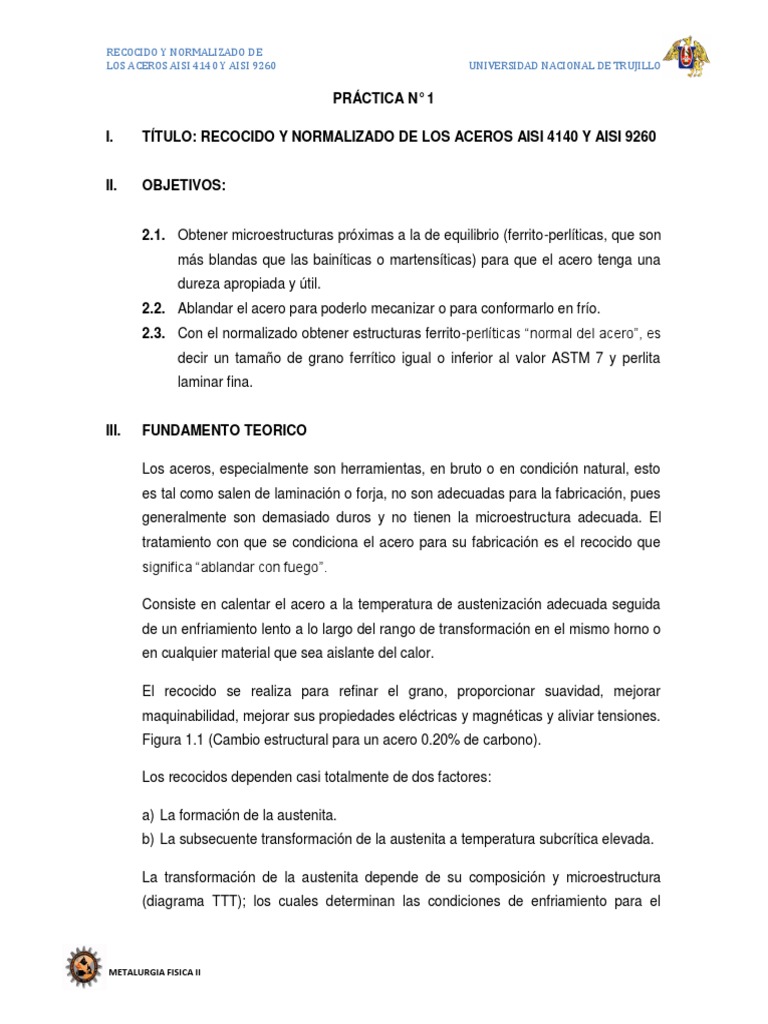 Recocido y Normalizado de Los Aceros Aisi 4140 y Aisi 9260 2 | PDF ...