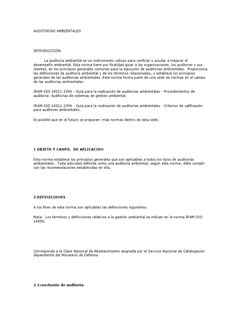 Auditorías Ambientales Iso 14010 | PDF | Auditoría | Contralor