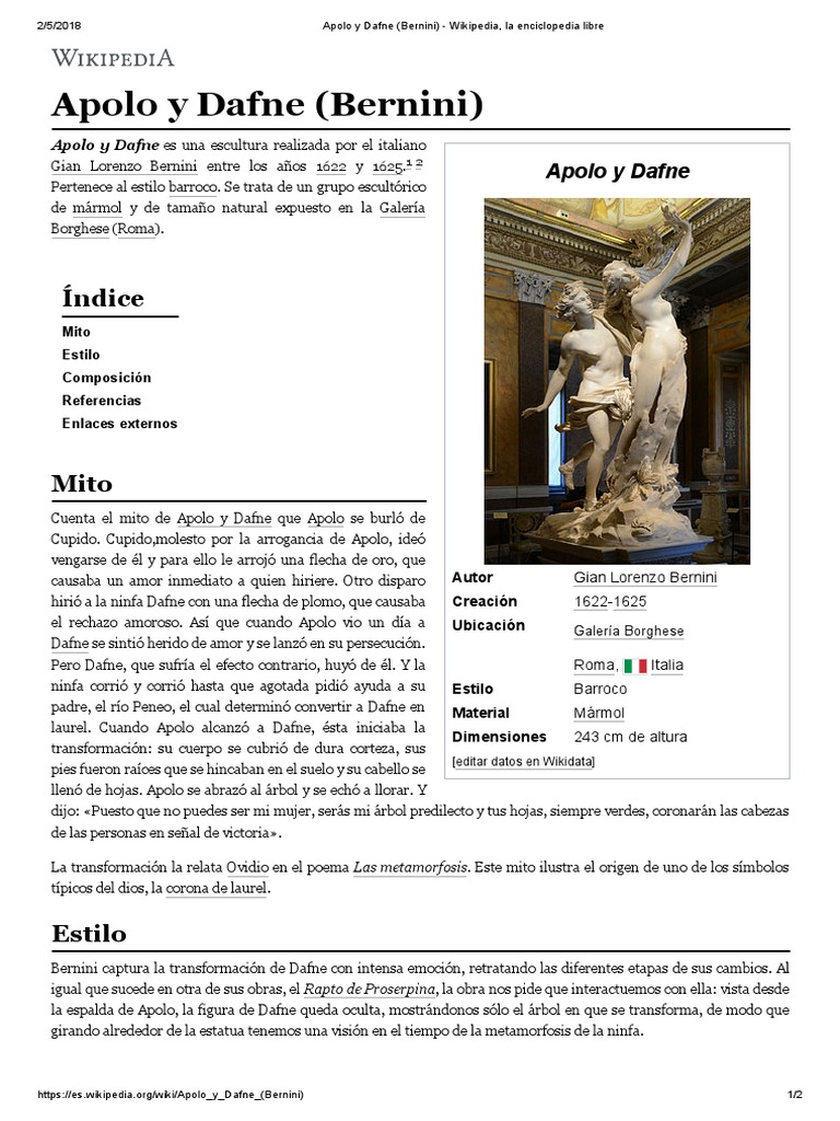 Apolo y Dafne (Bernini) | PDF | Escultura