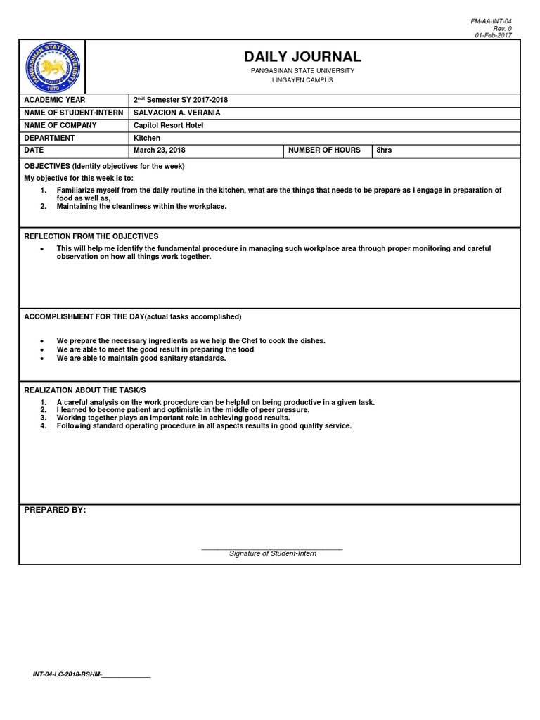 Daily Journal: Pangasinan State University Lingayen Campus | PDF