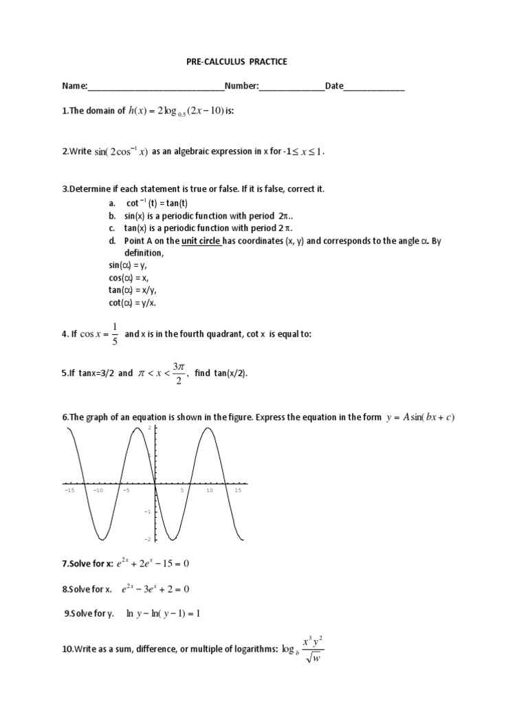 Practice Pre-Calculus | PDF | Trigonometric Functions | Sine