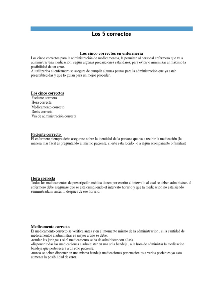 Los cinco correctos en enfermería